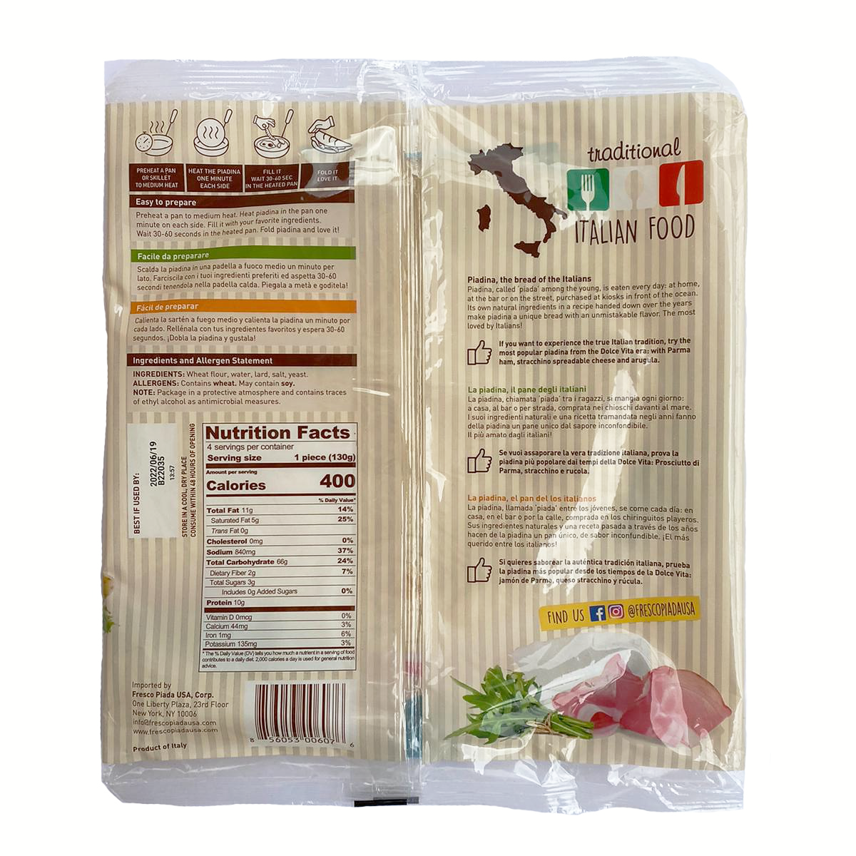 Italian Piadina Bread | Traditional Piadina | Fresco Piada USA
